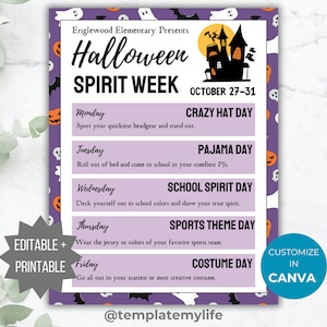 Halloween Spirit Week Flyer PTA Printable Office Spirit Flyer Template ...