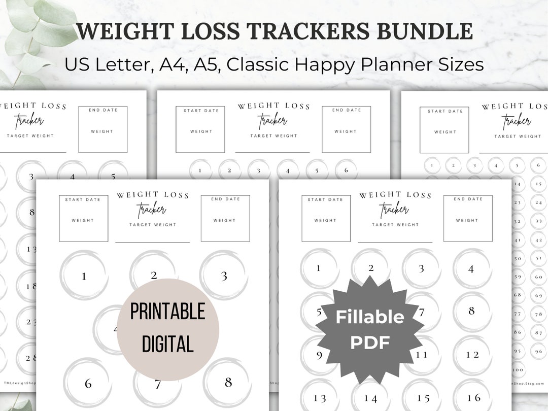 Weight Loss Tracker Printable Bundle 10, 20, 30, 50, 100 Pound Weight ...
