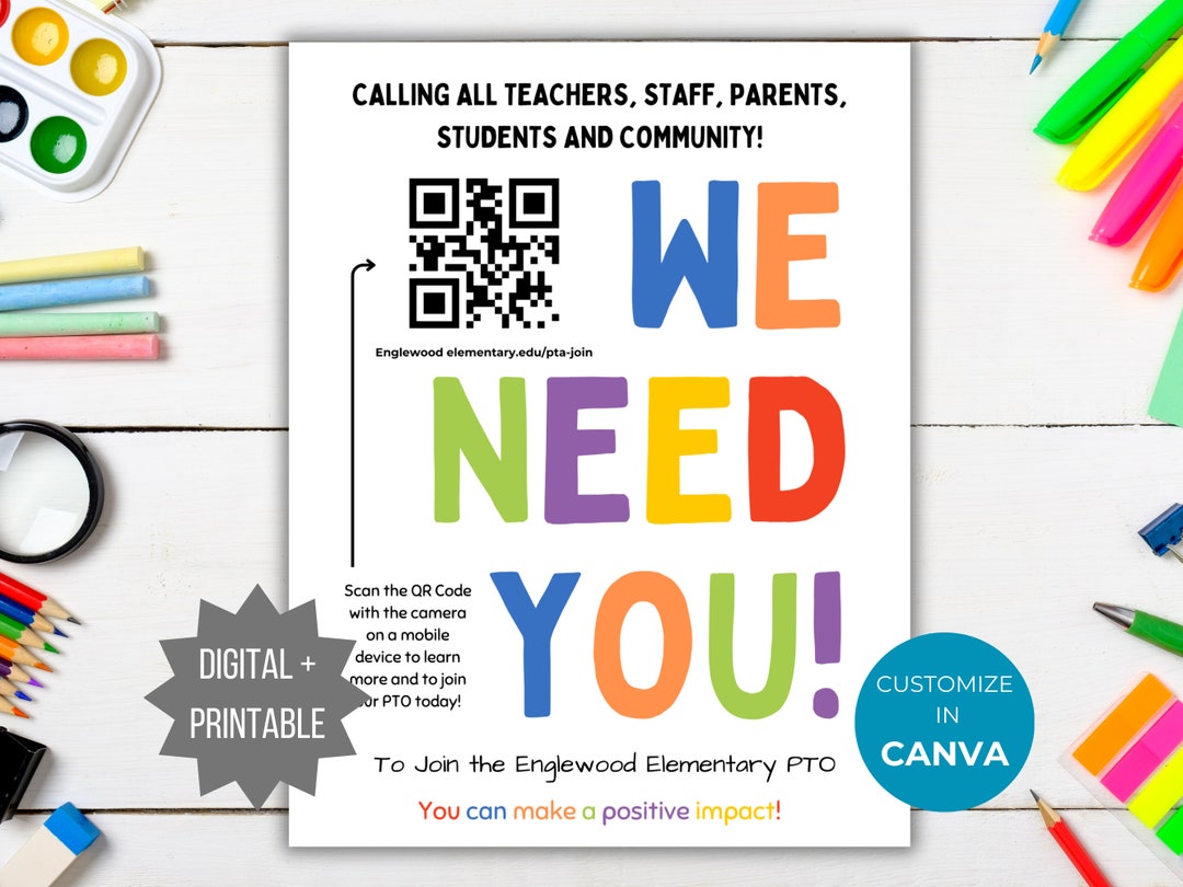 Join PTA Recruitment QR Code Flyer Join PTO Template Editable School ...