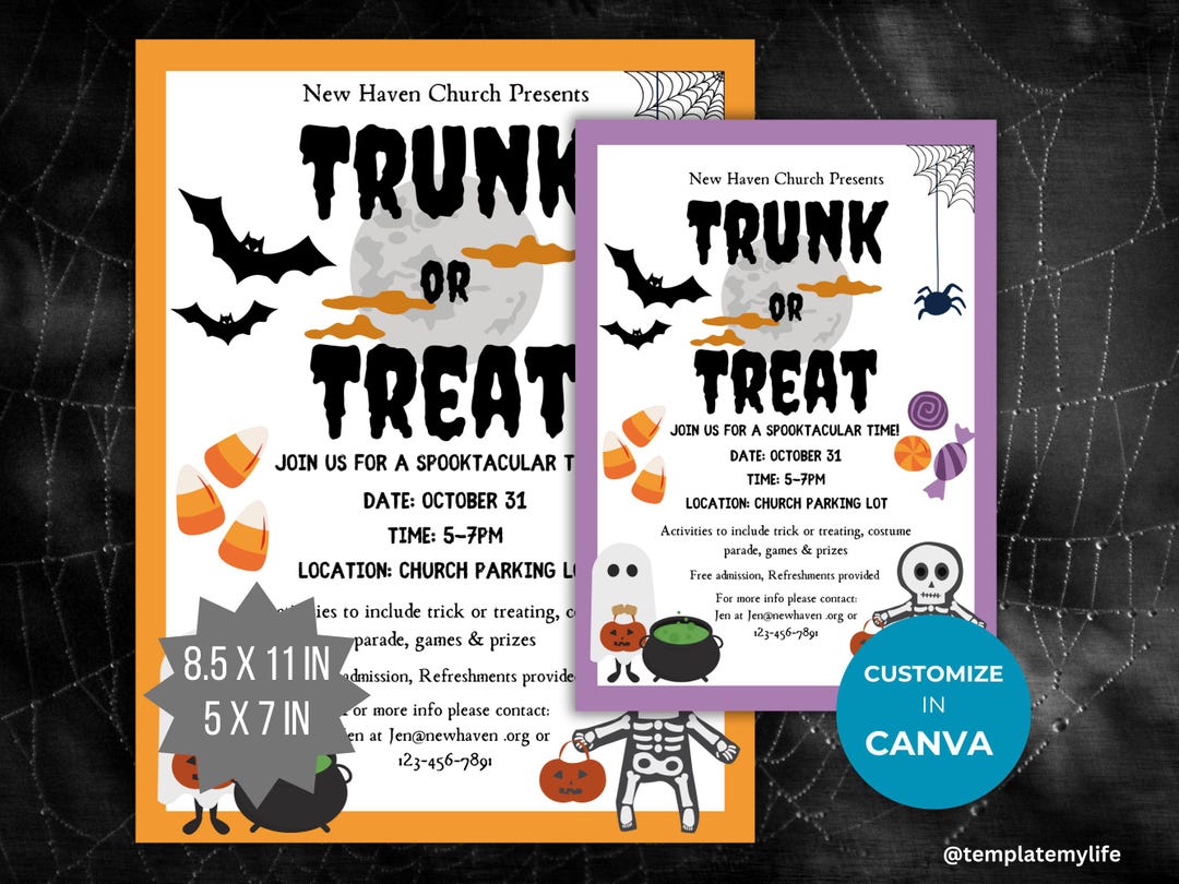 Trunk or Treat Flyer Invite Template Halloween Party Invitation ...