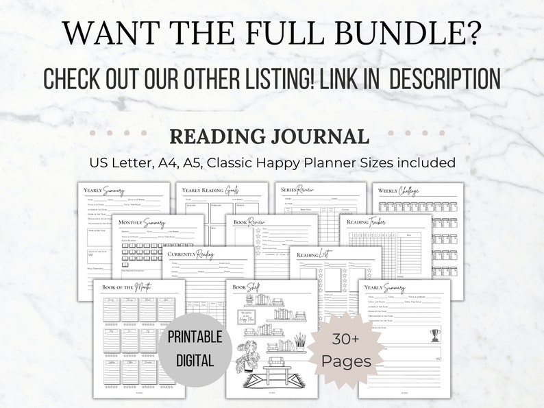 Book Review Bundle Printable Reading Journal Book Series Review Digital ...