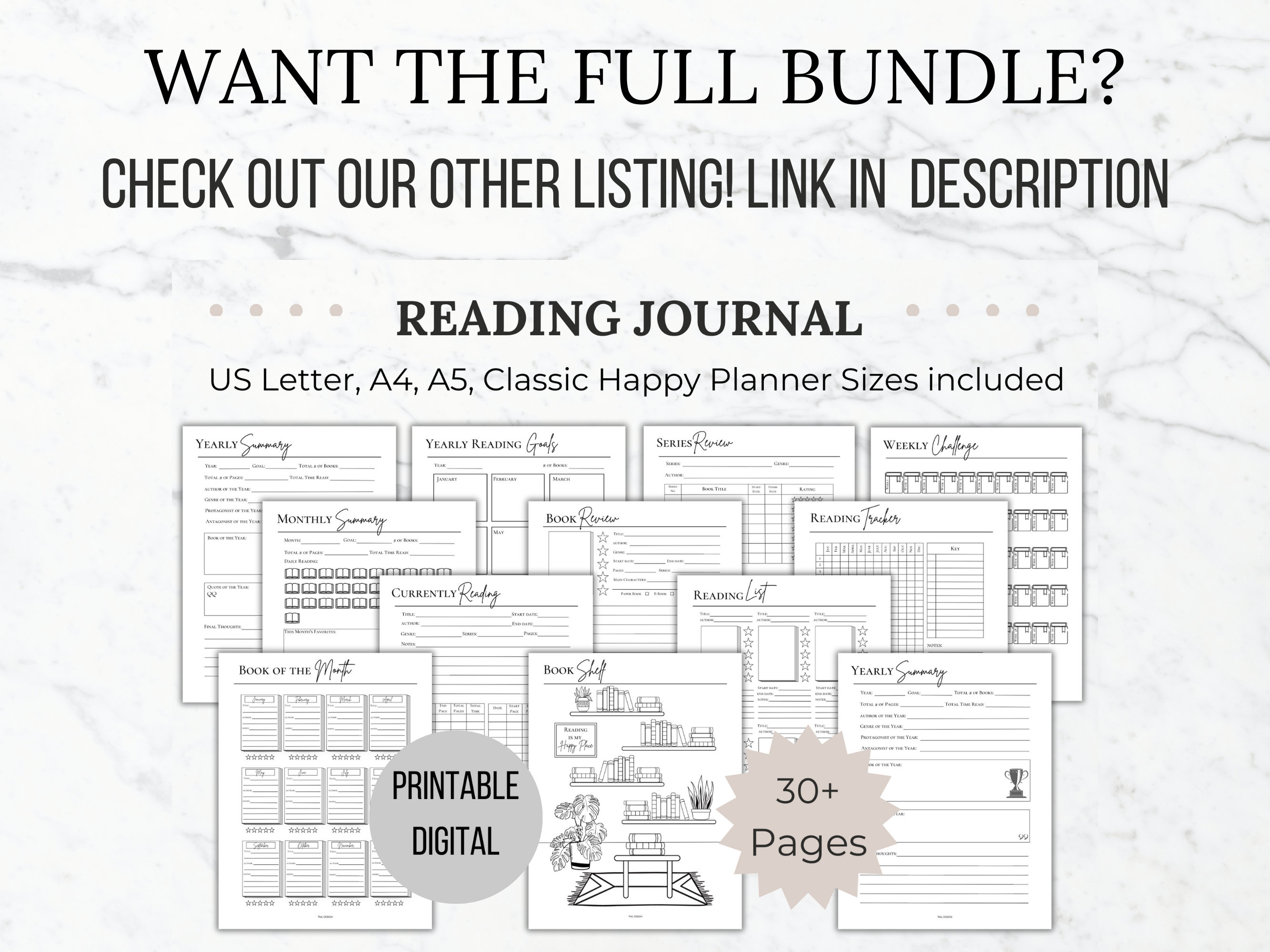 Book Review Bundle Printable Reading Journal Book Series Review Digital ...