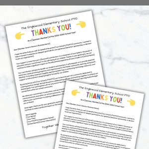 Thank You Letter Template PTO Sponsor Thank You PTA Letter Donation ...