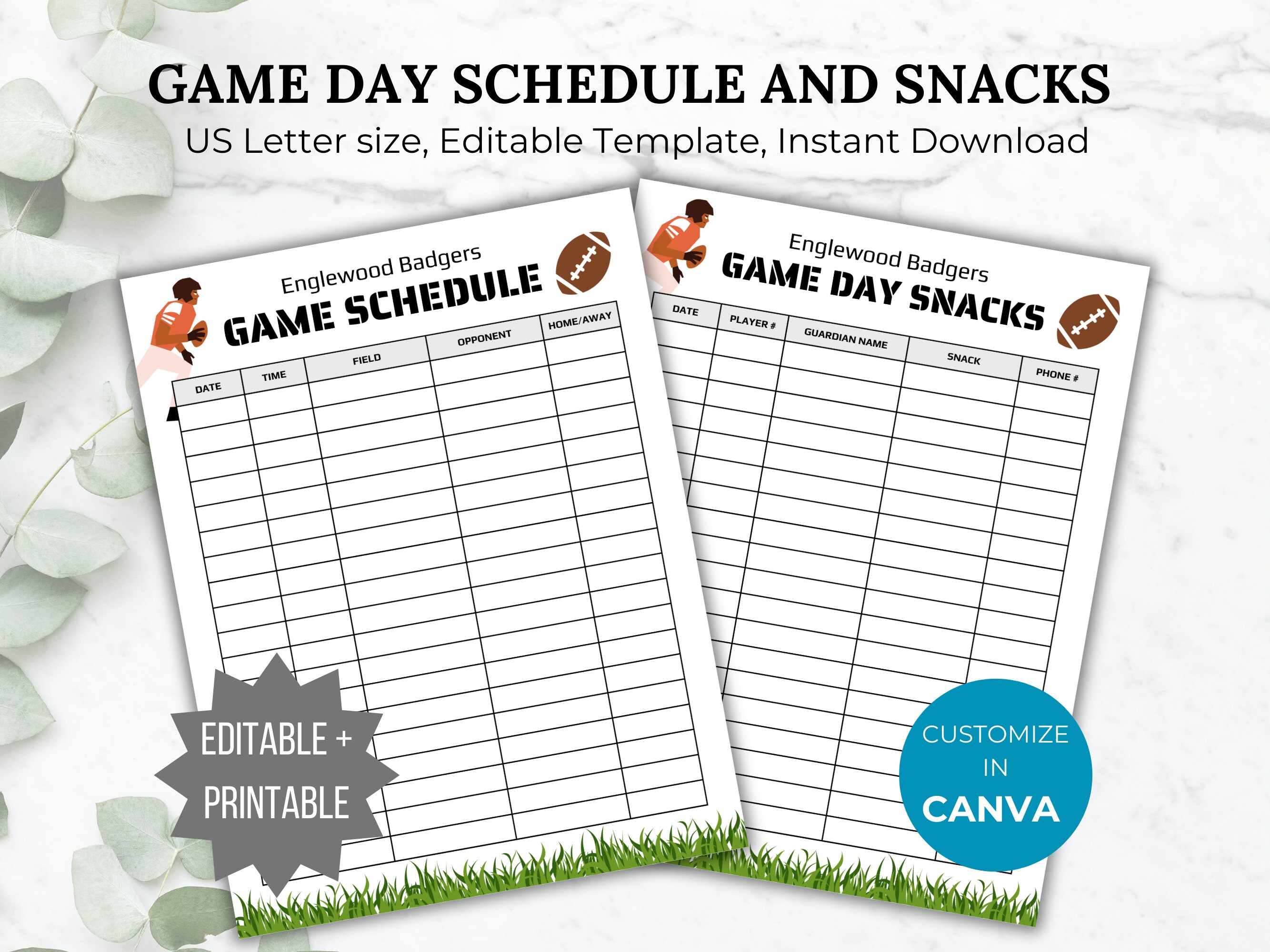 Game Day Snack Schedule Template