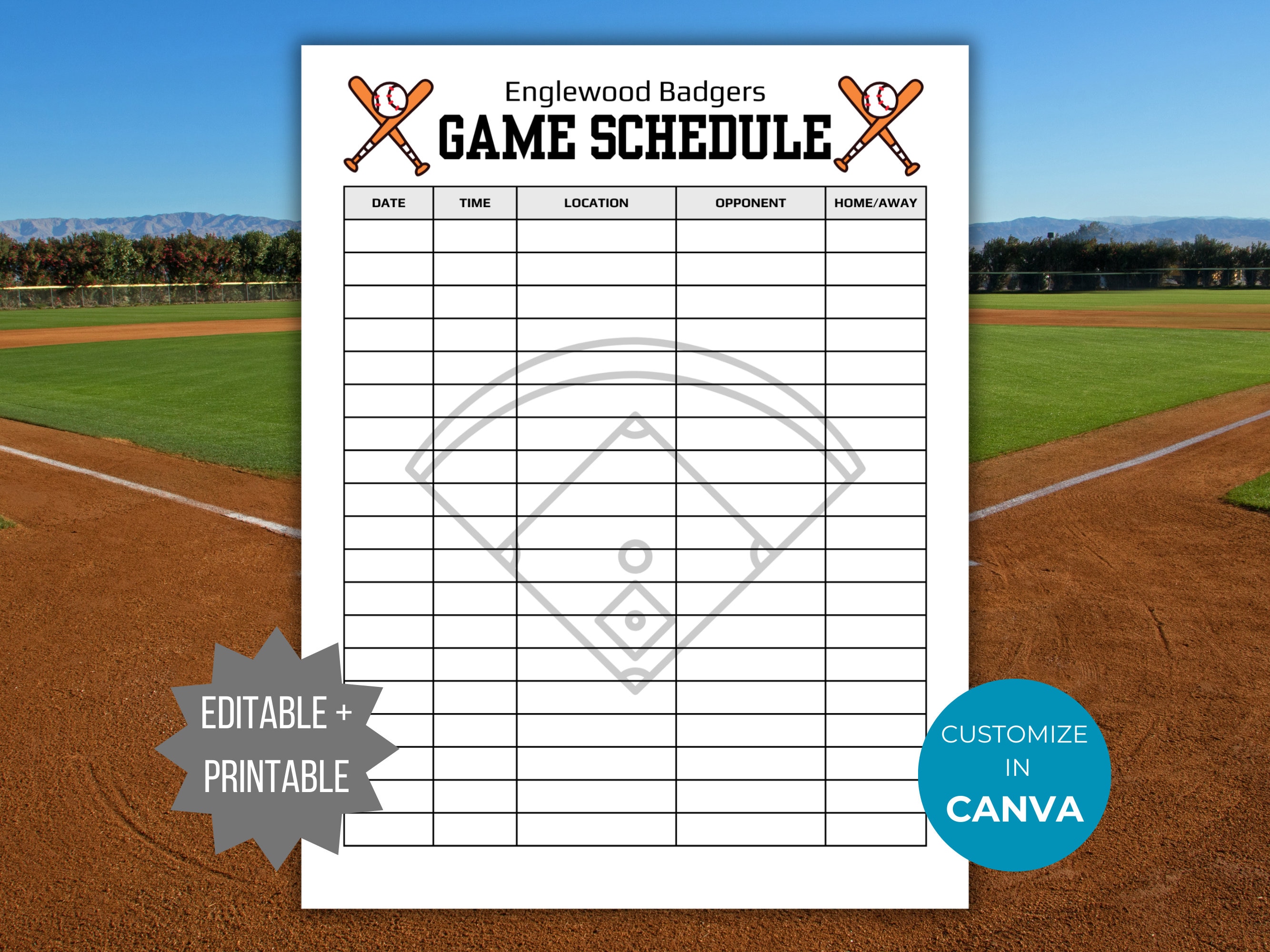 Baseball Game Schedule Template Baseball Sport Calendar Game Day ...