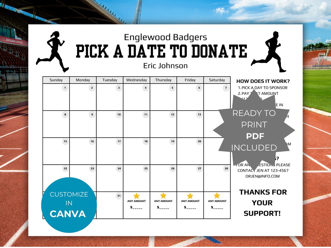 Cross Country Pick a Date to Donate Template Cross Country Fundraiser ...