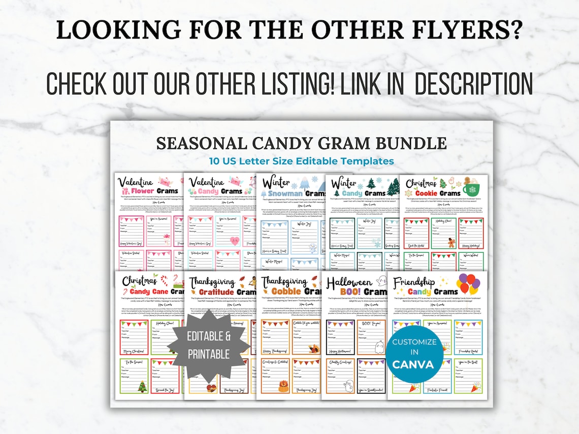 Christmas Candy Cane Gram Flyer PTO Template Holiday Candy Gram ...