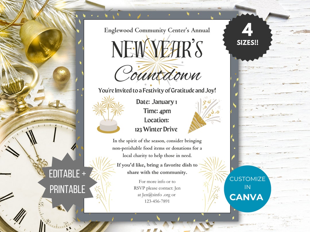 New Years Celebration Invite Flyer Editable New Year Countdown Party ...