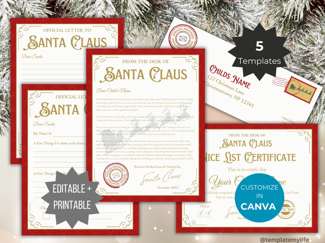 Letter From Santa Editable Nice List Certificate Template Christmas ...