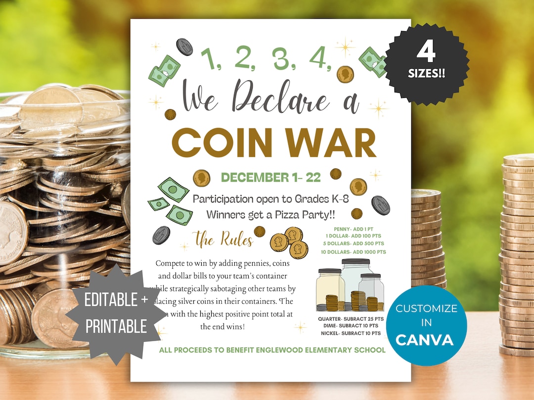 Company Coin War Flyer Template Office Coin War Fundraiser Editable ...