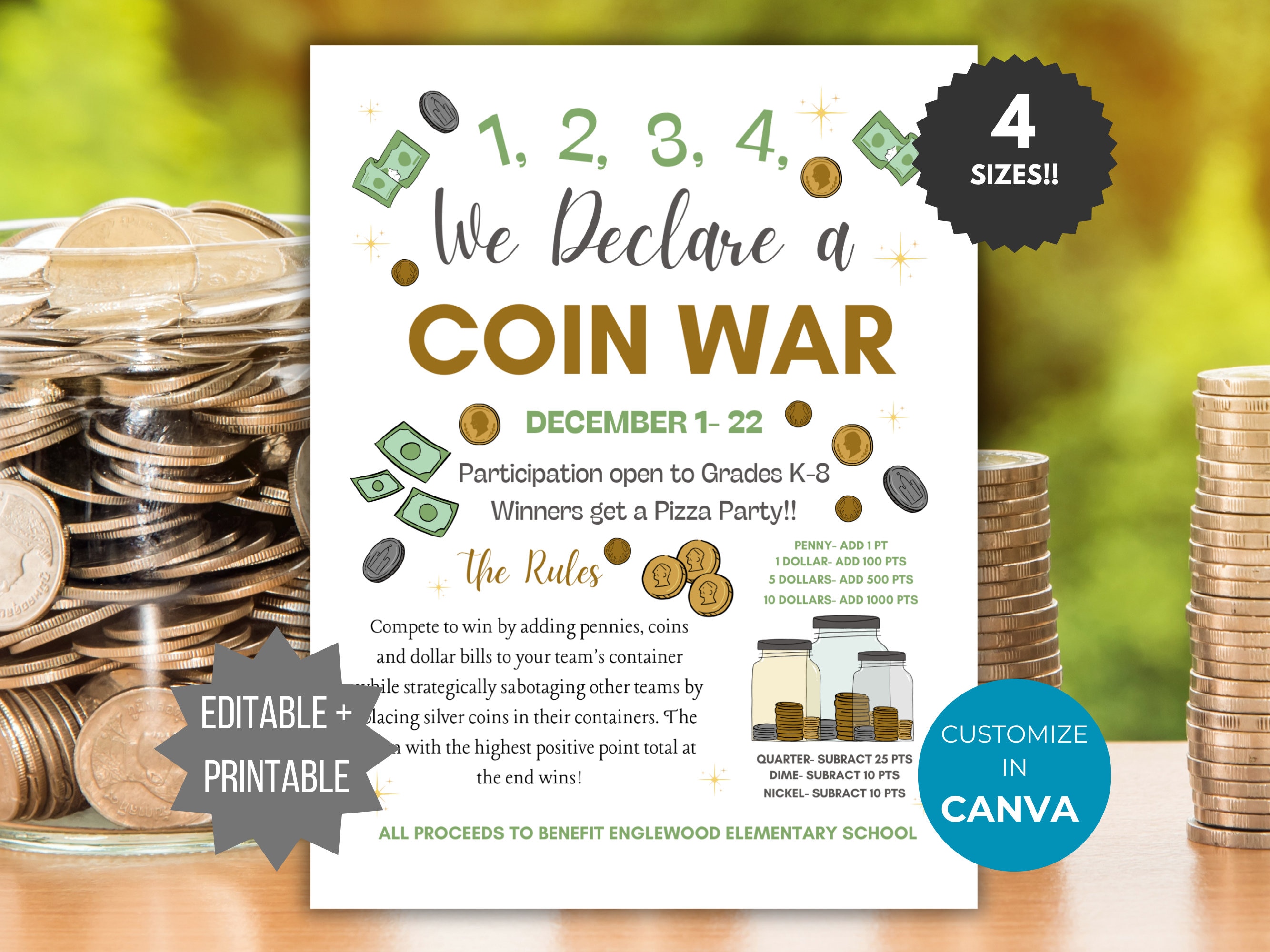 Company Coin War Flyer Template Office Coin War Fundraiser - Etsy Canada