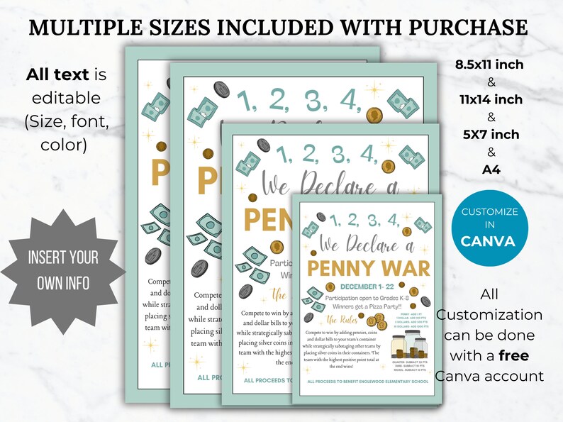Company Penny War Flyer Template Office Penny War Fundraiser Editable ...