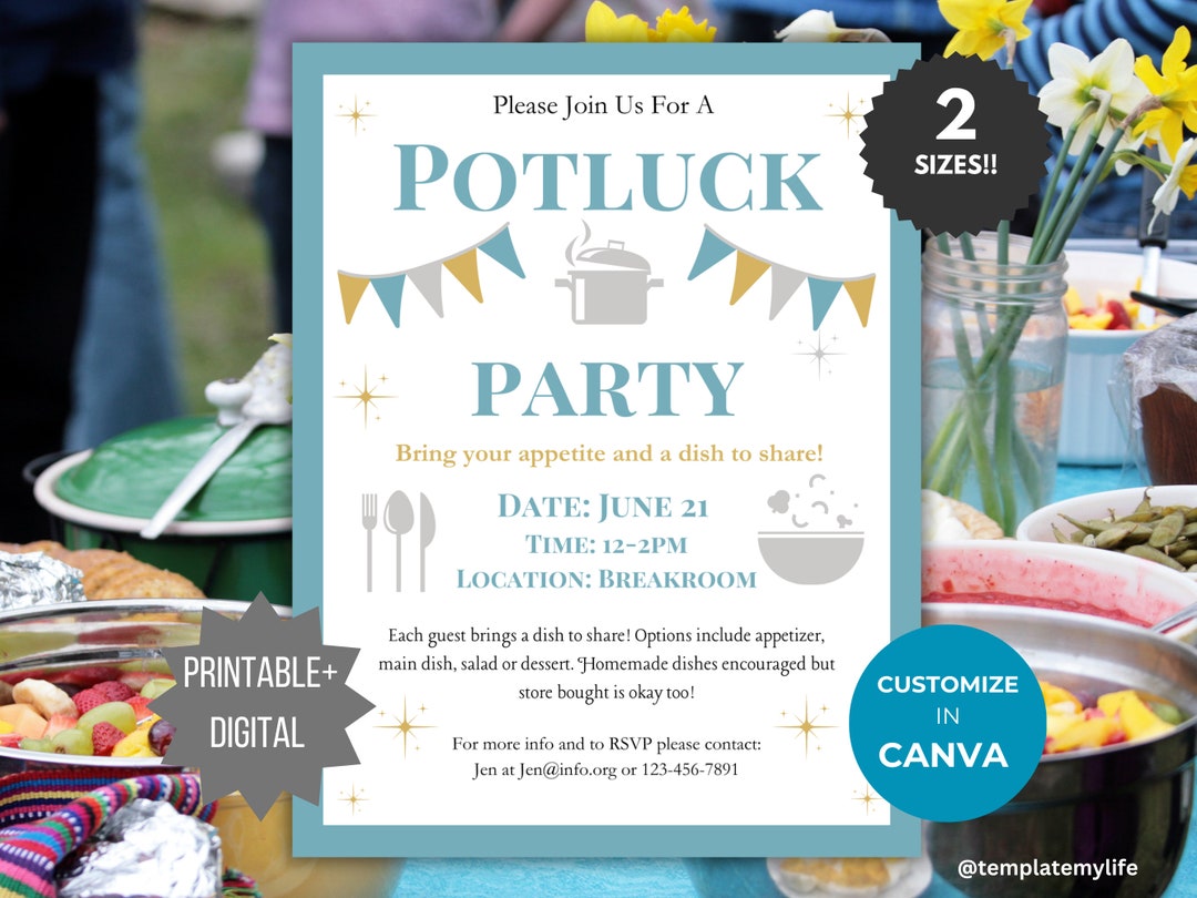 Potluck Flyer Template Editable Potluck Invitation Flyer Neighborhood ...