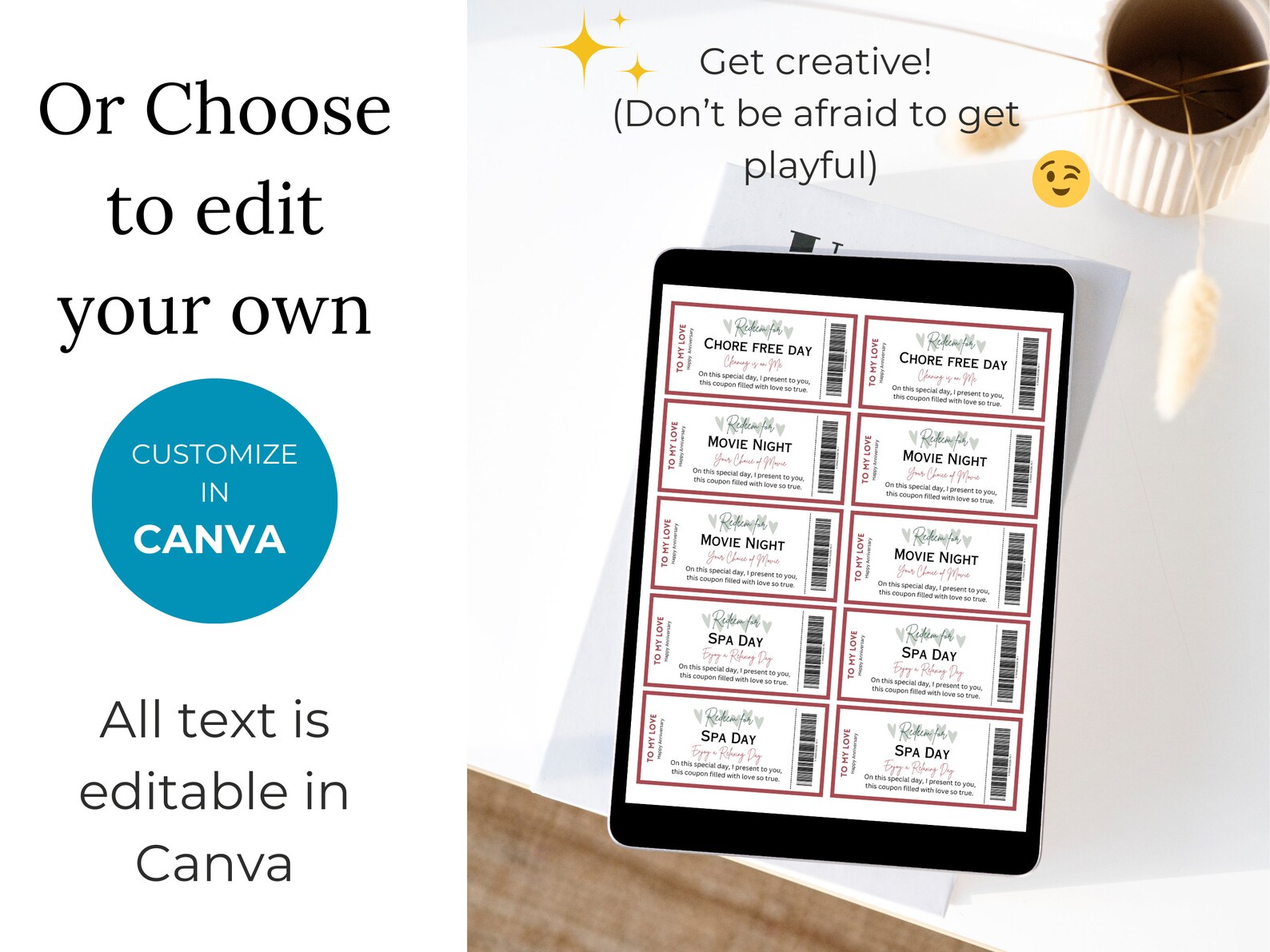 Coupon Book for Her Anniversary Printable Gift Editable Love - Etsy