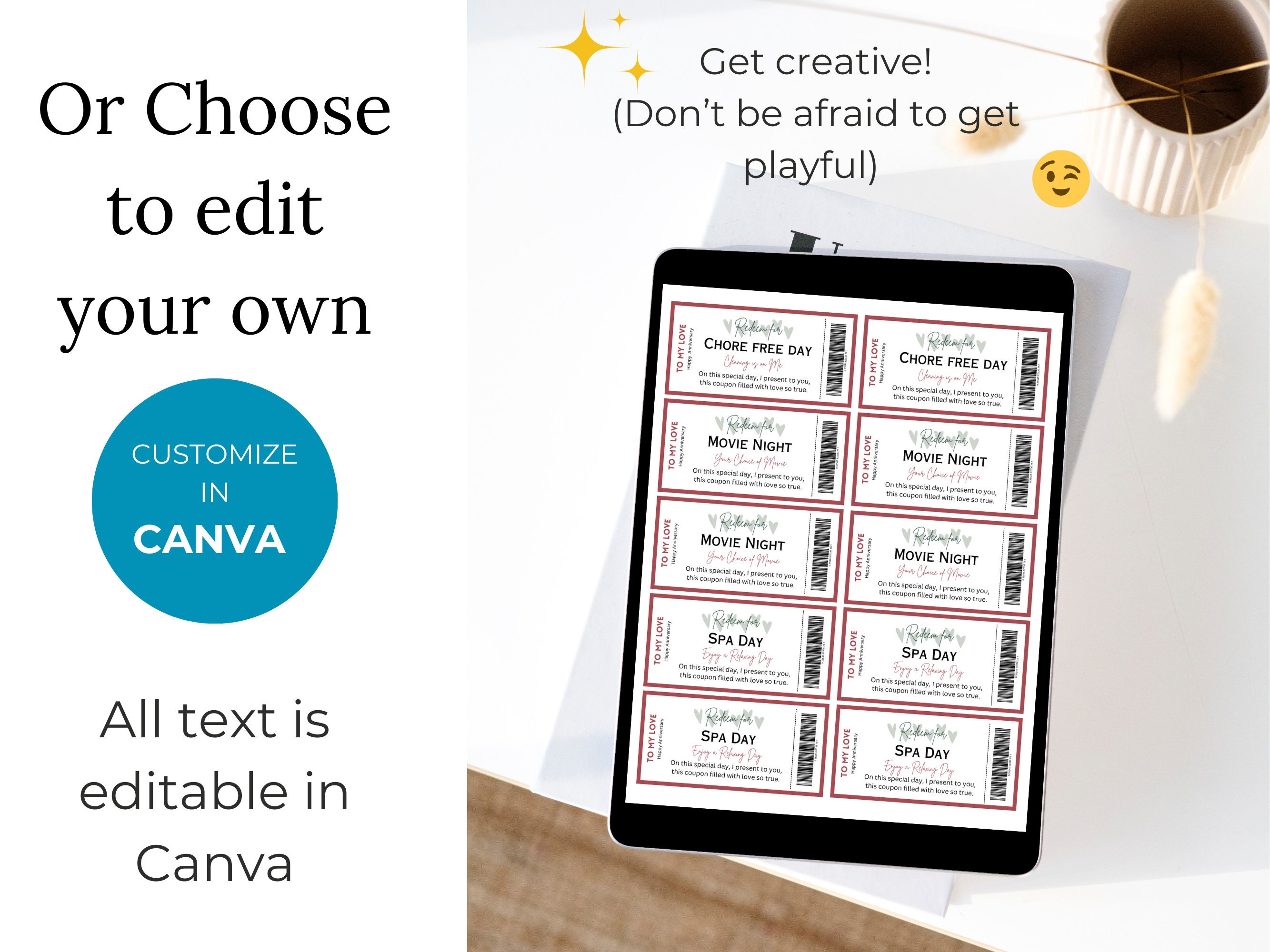 Coupon Book for Her Anniversary Printable Gift Editable Love Coupons ...