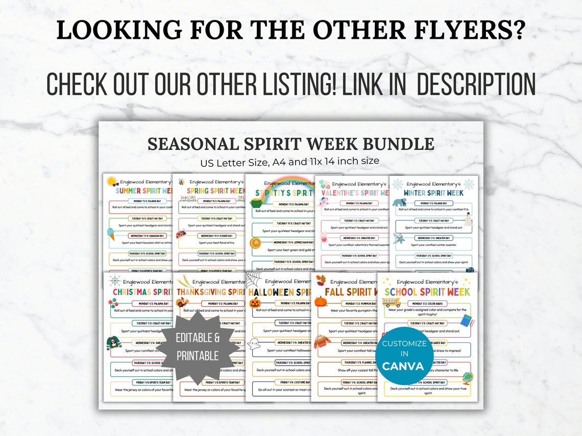 Spring Spirit Week Flyer Printable School Spirit Flyer Editable Pto ...