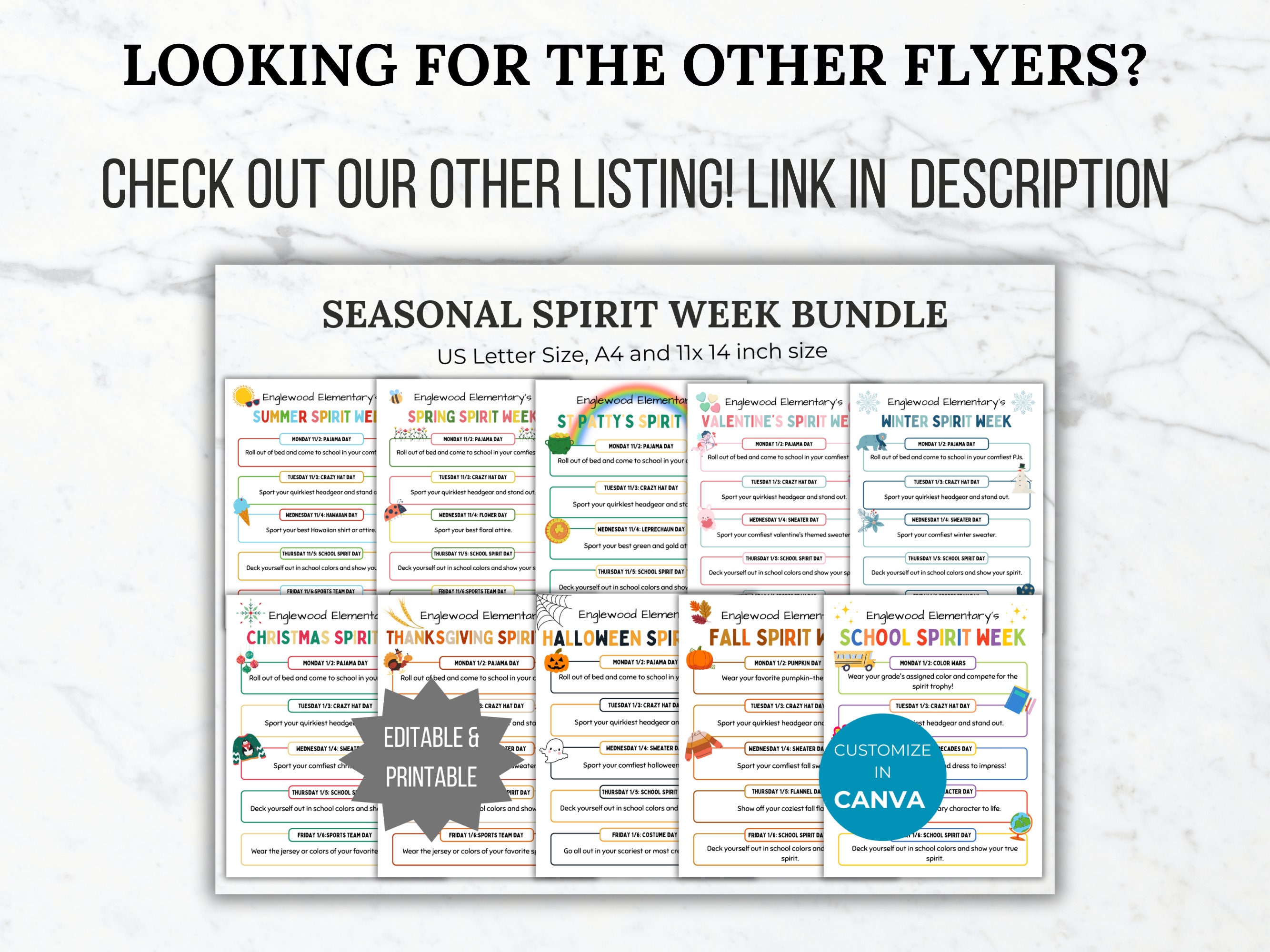 Summer Spirit Week Flyer Printable School Spirit Flyer Editable Pto ...