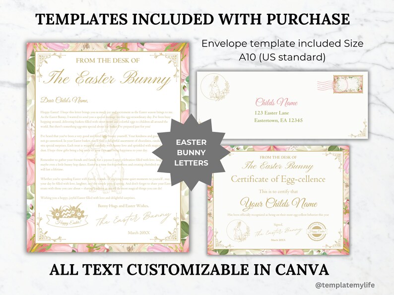 Easter Bunny Printable Bundle Easter Bunny Letter Easter Basket Stuffer ...