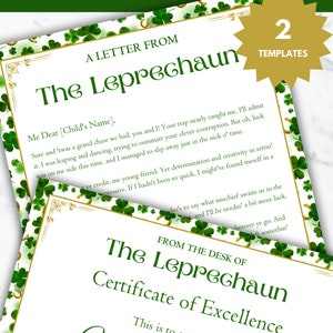 Customizable St Patricks Day Letter Leprechaun Trap Certificate ...