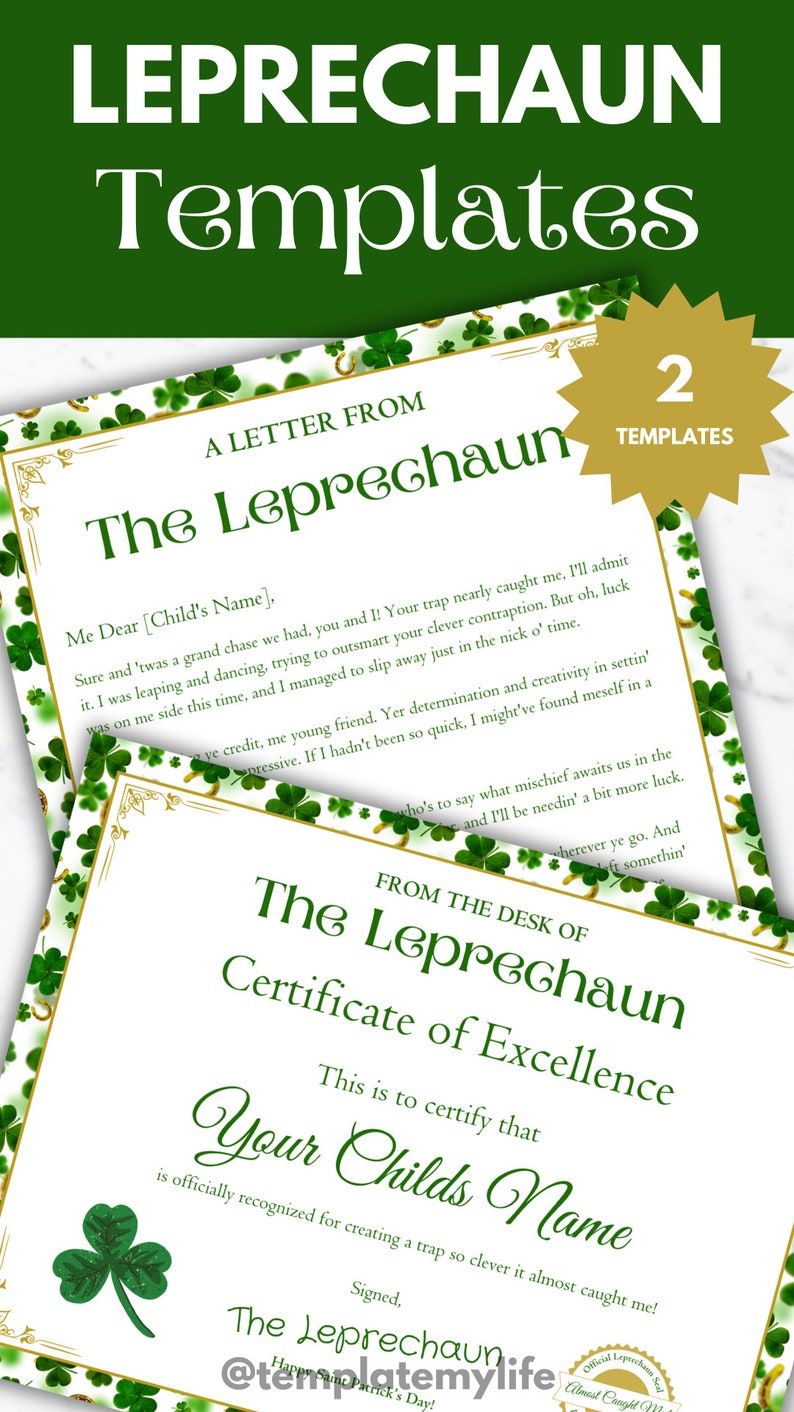 Customizable St Patricks Day Letter Leprechaun Trap Certificate ...