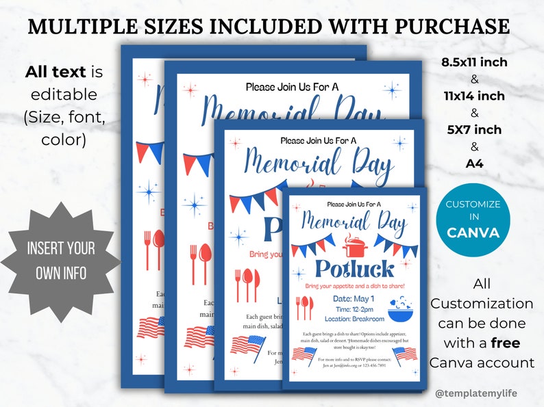 Patriotic Potluck Flyer Template Potluck Invitation Flyer Neighborhood ...