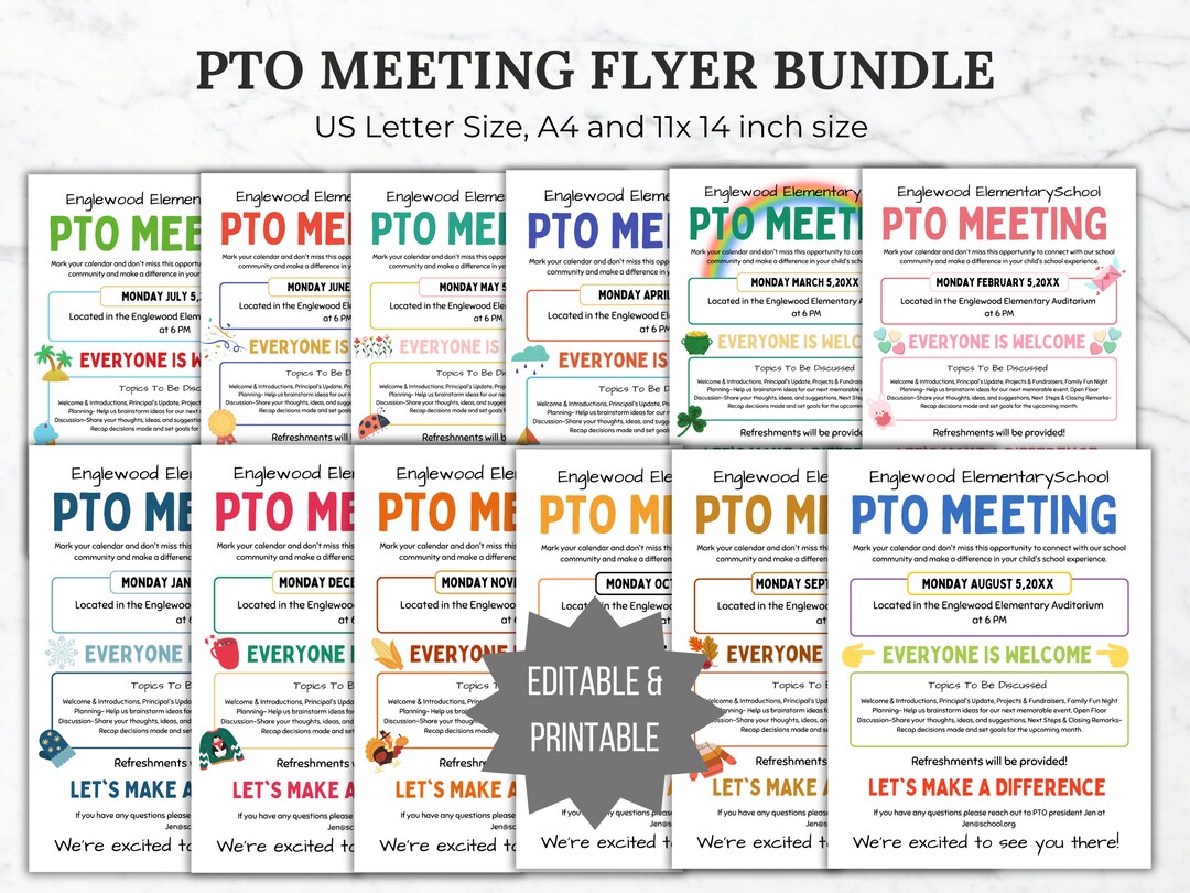 PTO Meeting Flyer Template Bundle Seasonal Pto Flyer Editable Pto ...