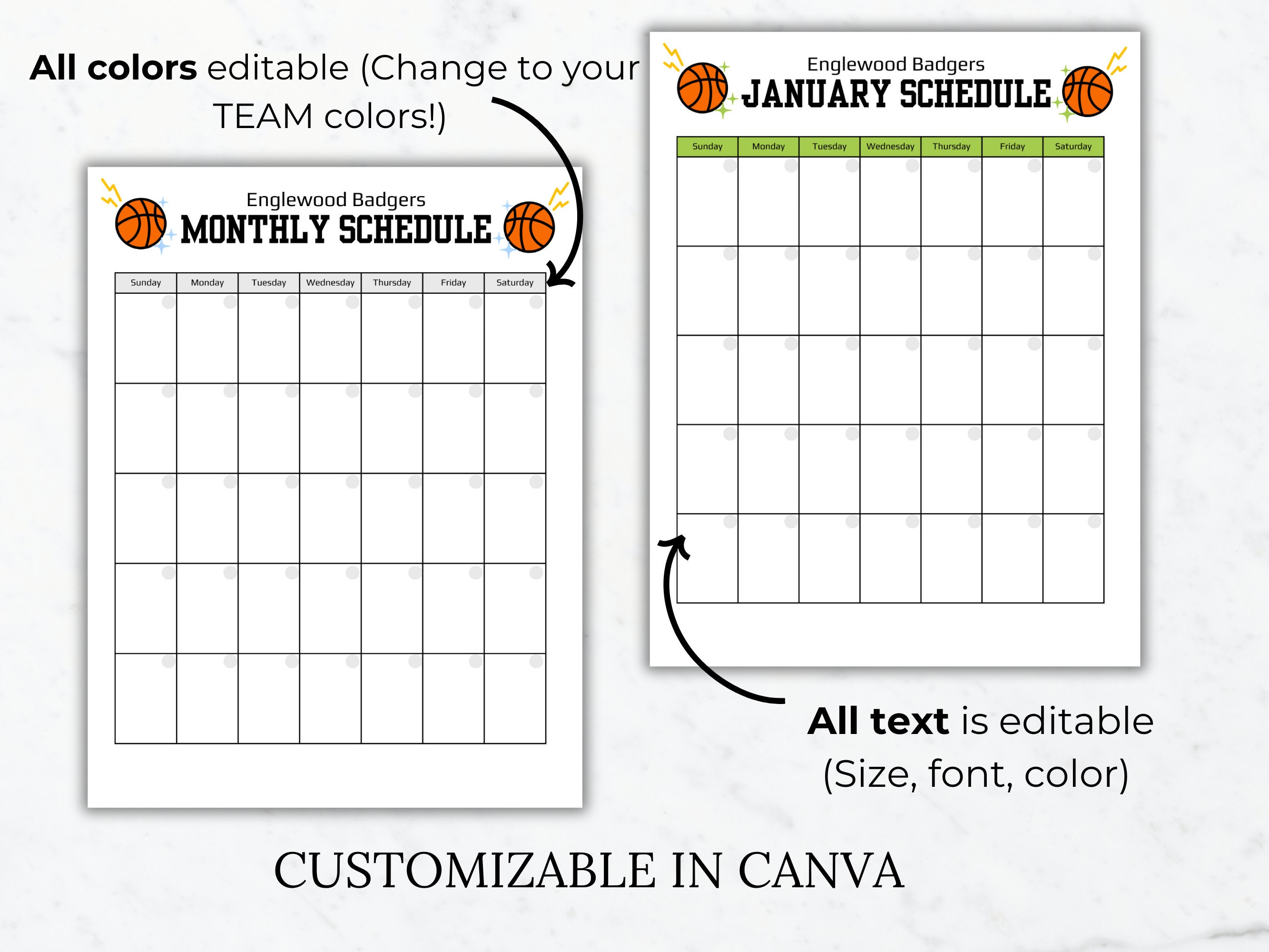 Basketball Season Calendar Template Monthly Basketball Team Game ...