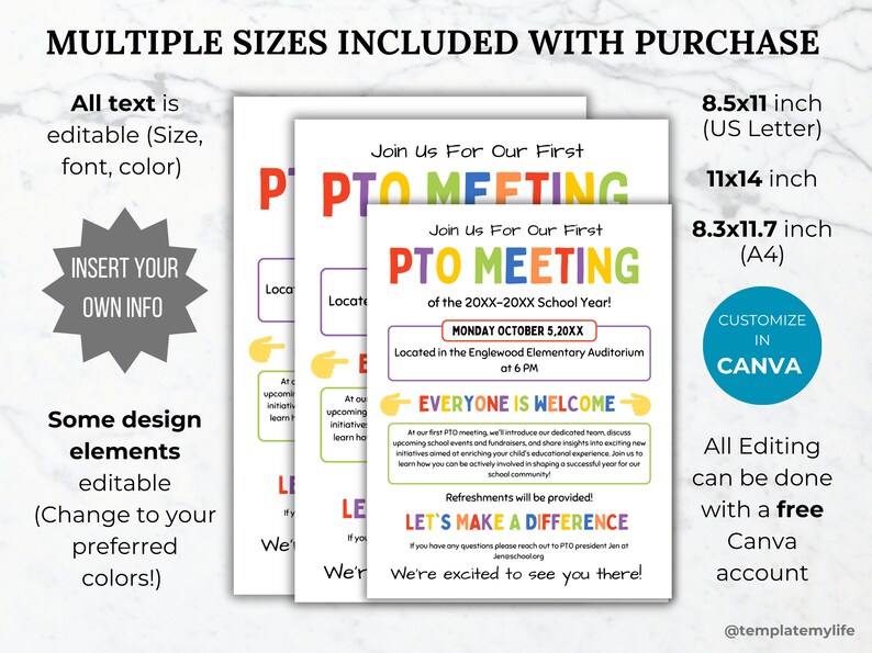 PTA Meeting Flyer PTO Meeting Template Pta Back to School Pto Meeting ...