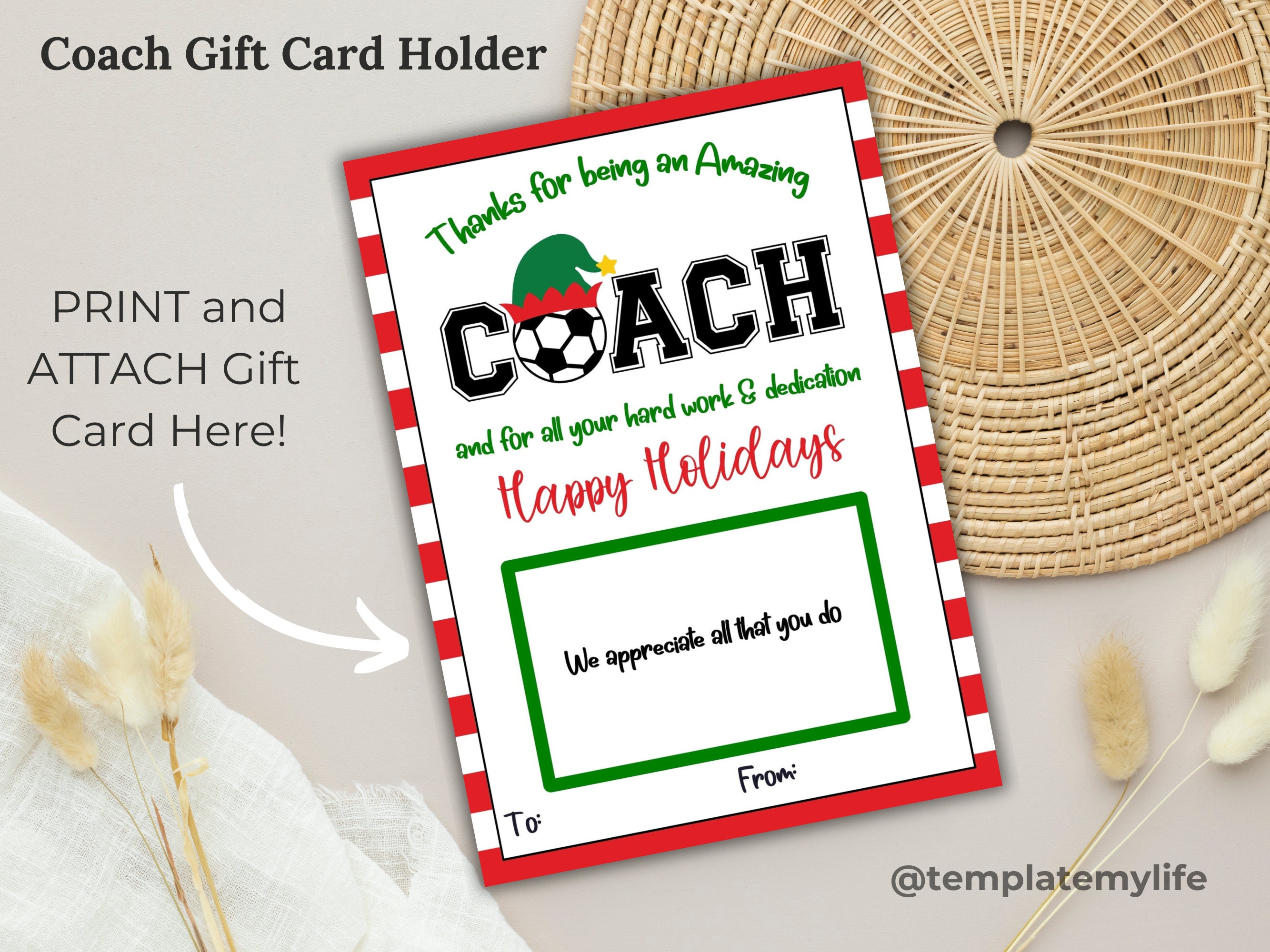 Soccer Coach Gift Card Holder Printable Soccer Coach Gift - Etsy