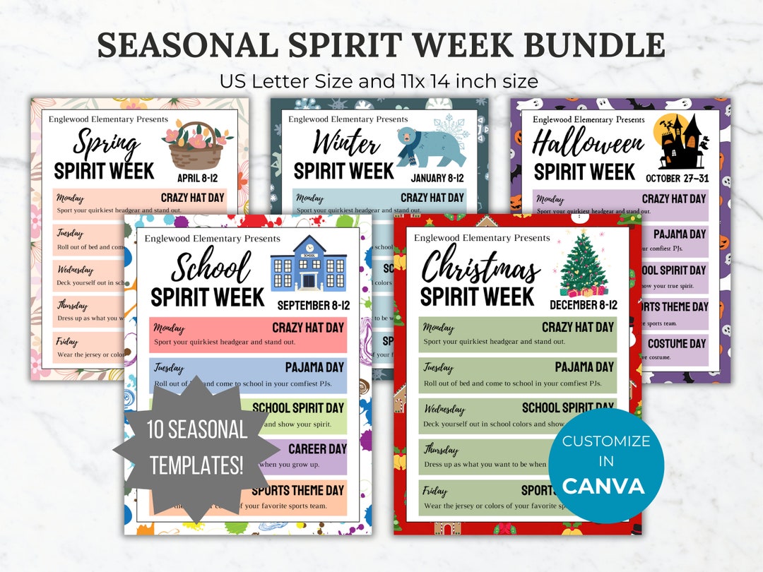 Holiday Spirit Week Flyer Editable Template Bundle Office Spirit Week ...