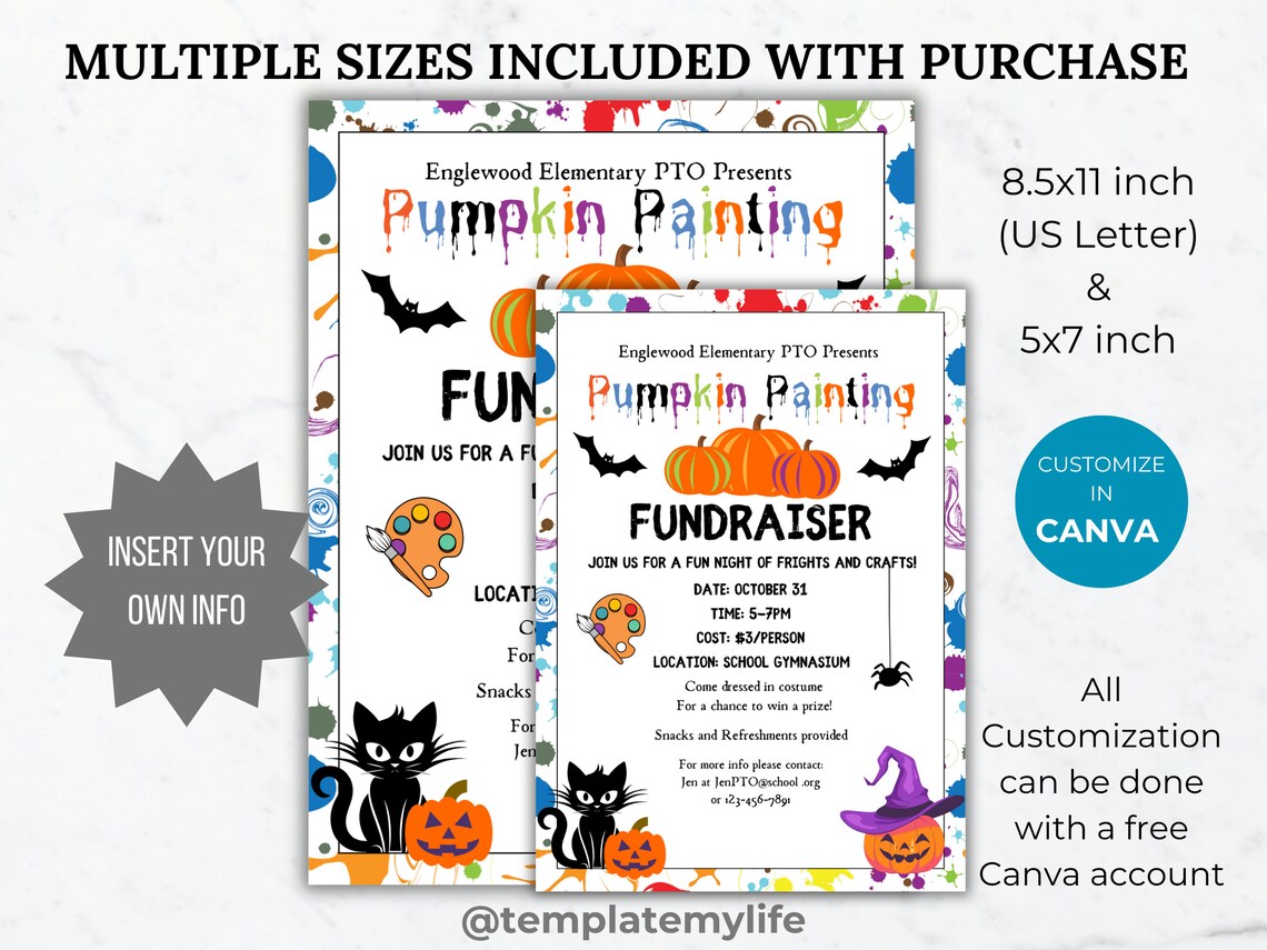 Pumpkin Painting Fundraiser Flyer Template PTA Editable Fall School ...