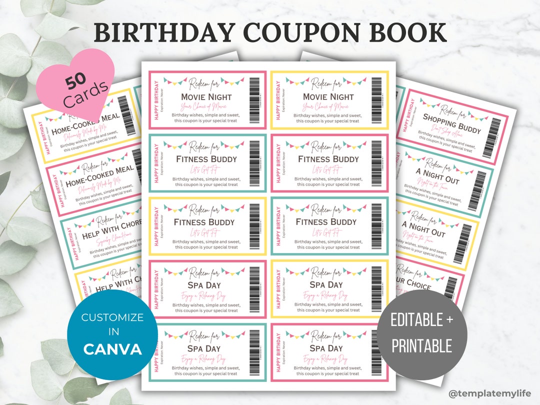 Birthday Coupon Book Gift for Wife Birthday Gift Girlfriend Coupon ...