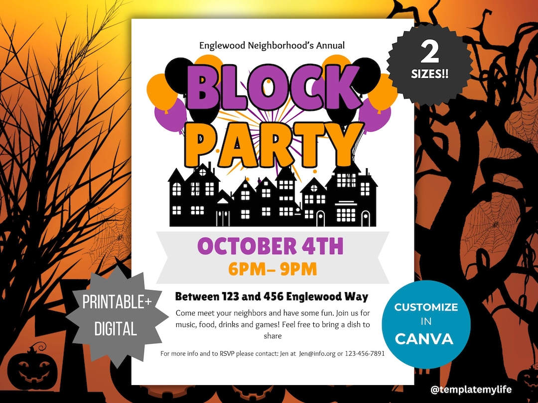 Halloween Block Party Flyer Template Fall Neighborhood Block Party ...