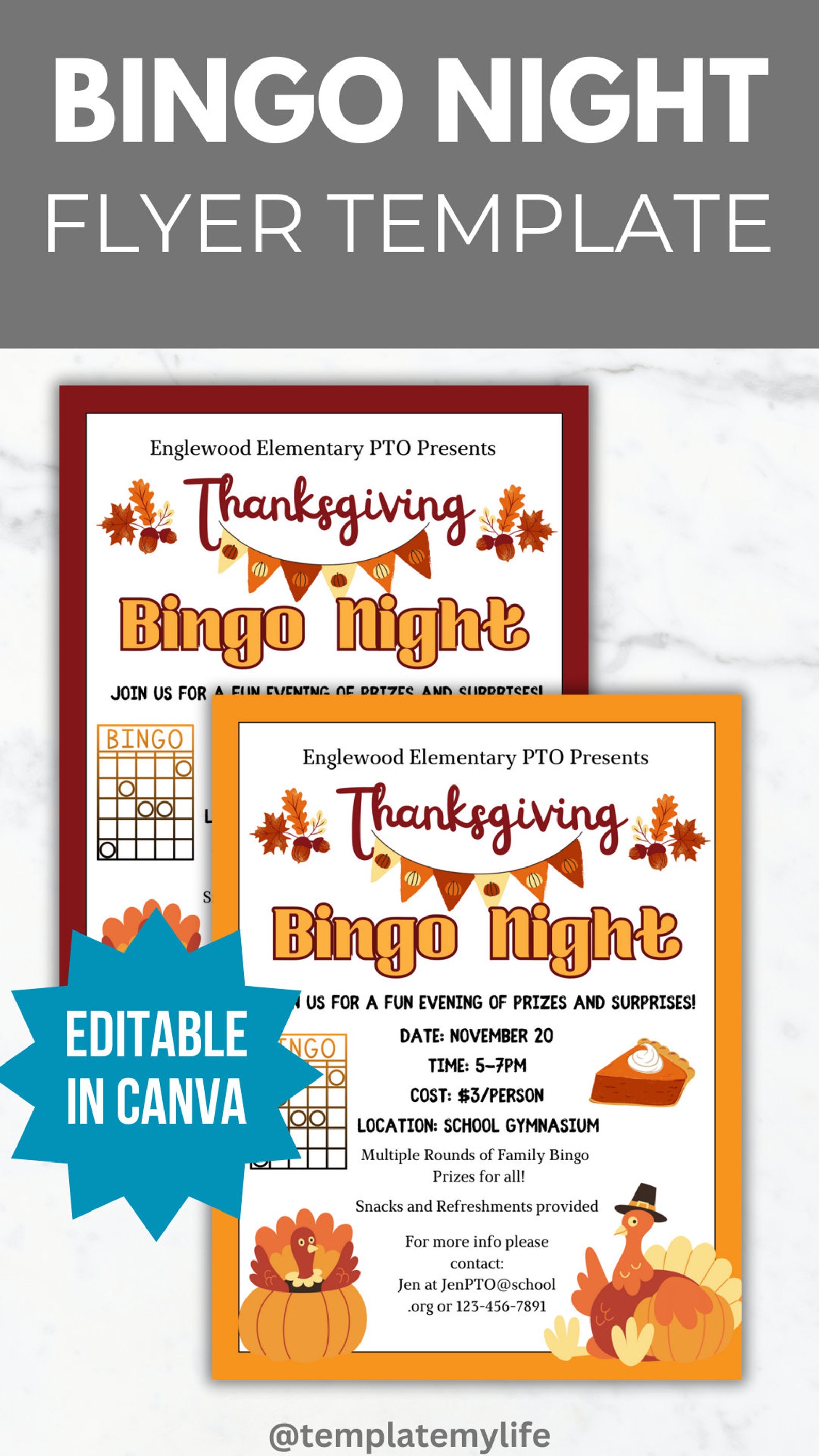 Thanksgiving Bingo Night Flyer PTO Template School Fundraiser Flyer ...