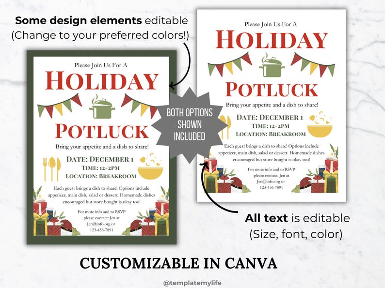 Christmas Potluck Flyer Template Holiday Potluck Invitation ...