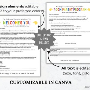 PTA Room Parent Sign-up Flyer Template PTO Class Parent Welcome Letter ...