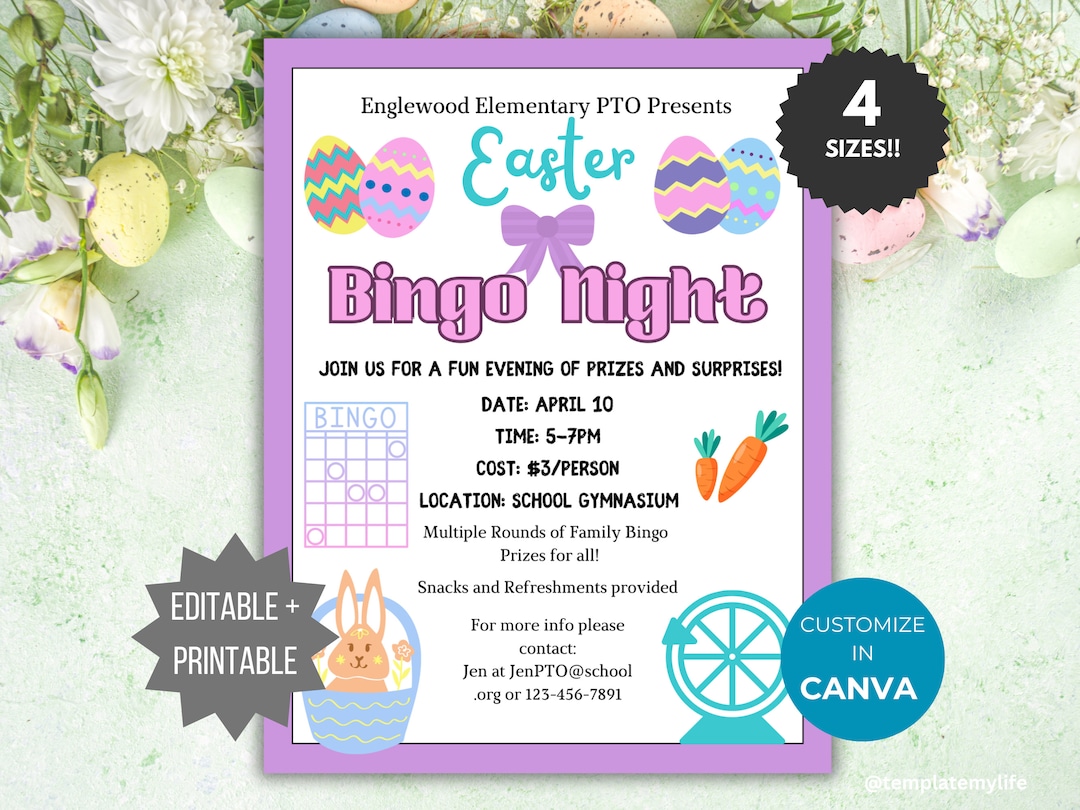 Easter Bingo Night Flyer PTO Template School Fundraiser Flyer Event ...