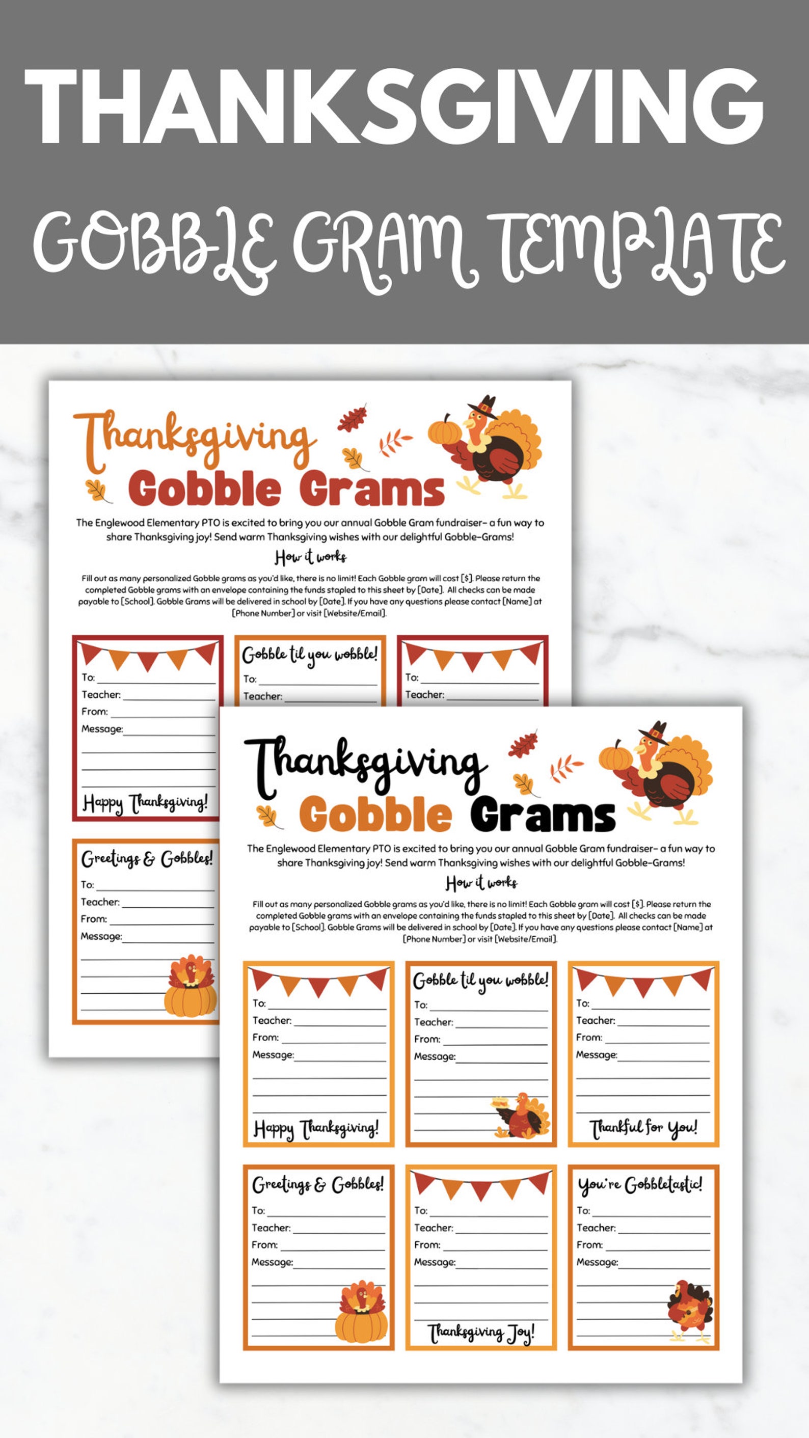 Thanksgiving Gobble Gram Flyer PTO Template Turkey Gram Printable ...