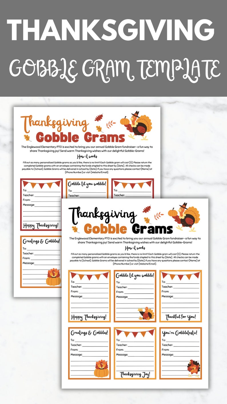 Thanksgiving Gobble Gram Flyer PTO Template Turkey Gram Printable ...
