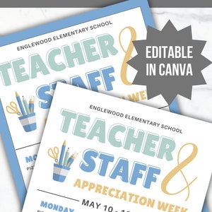 Teacher and Staff Appreciation Week PTA Flyer PTO Template School Event ...