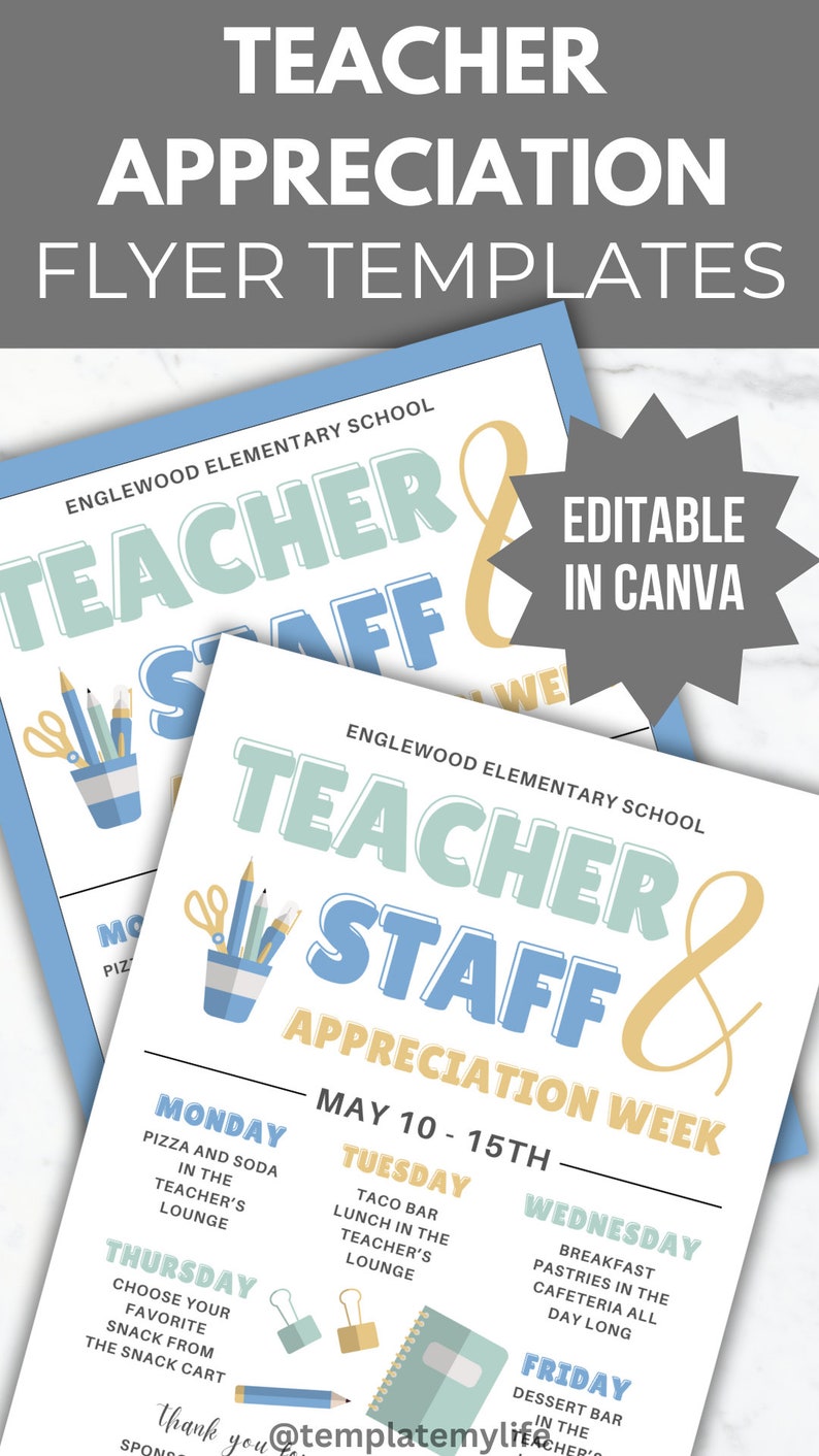 Teacher and Staff Appreciation Week PTA Flyer PTO Template School Event ...