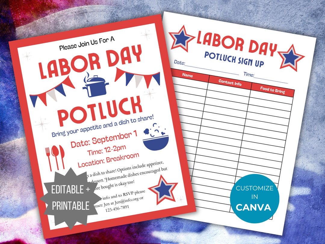Labor Day Potluck Invite Template Potluck Sign up Sheet Fall Party ...