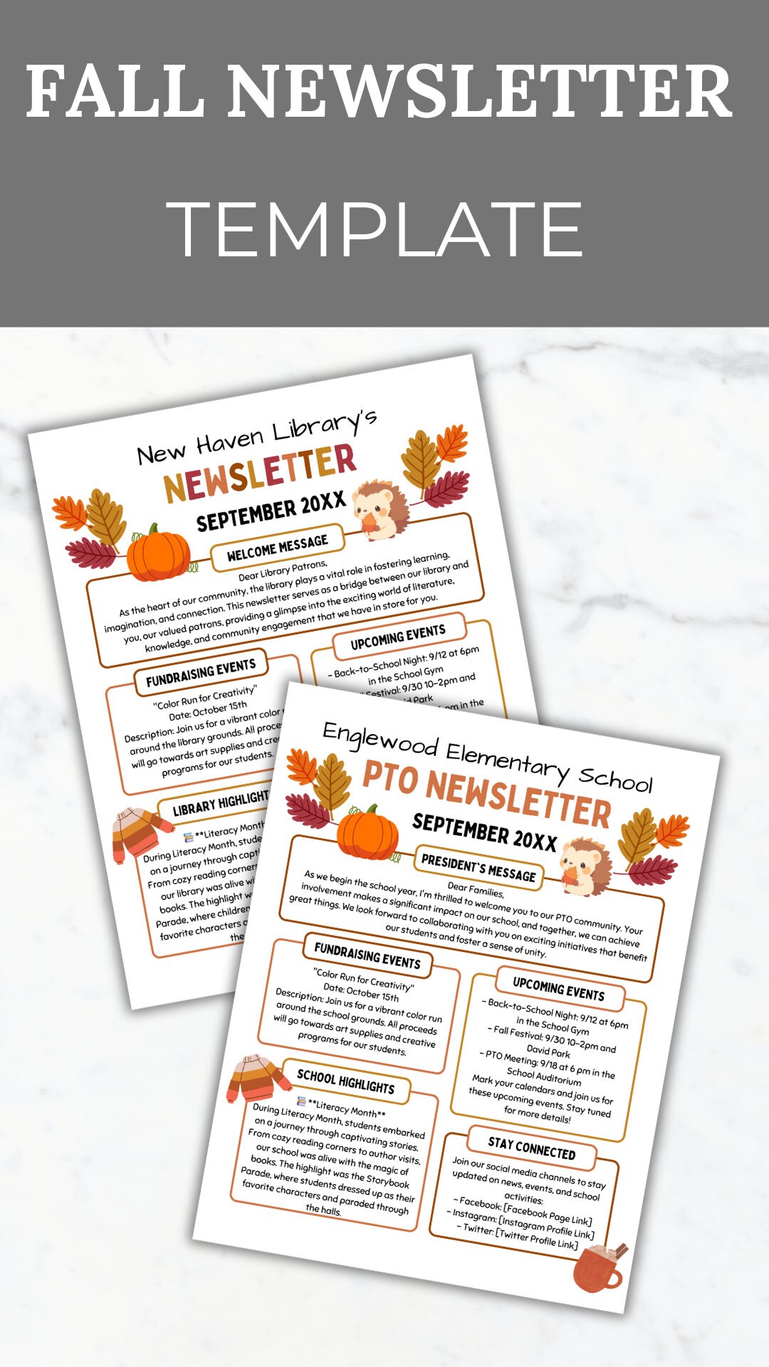 Fall Newsletter Flyer Printable Community Newsletter Flyer Editable ...