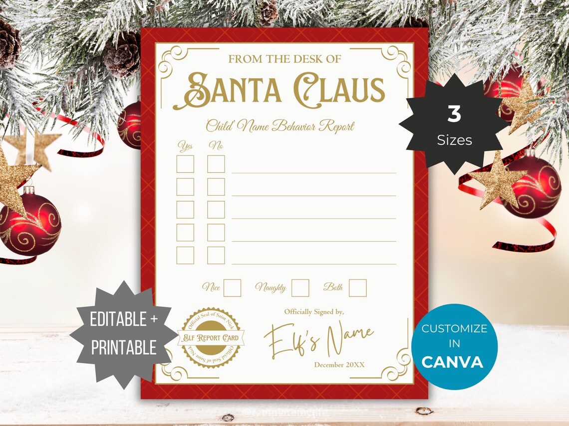 Elf Report Card Printable Elf Warning Letter Christmas North Pole Mail ...