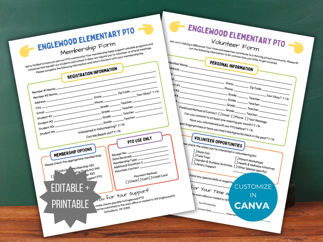 PTA Volunteer Sign up Form PTO Membership Form Template Pto Parent ...