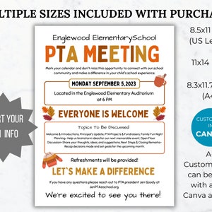 Fall PTA Meeting Flyer Printable PTO Fall Meeting Flyer Editable ...
