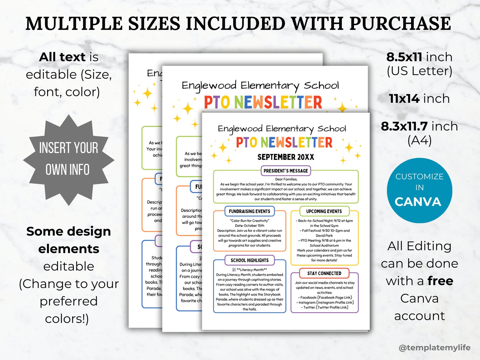 PTA Newsletter Template PTO Newsletter Handout Editable School ...