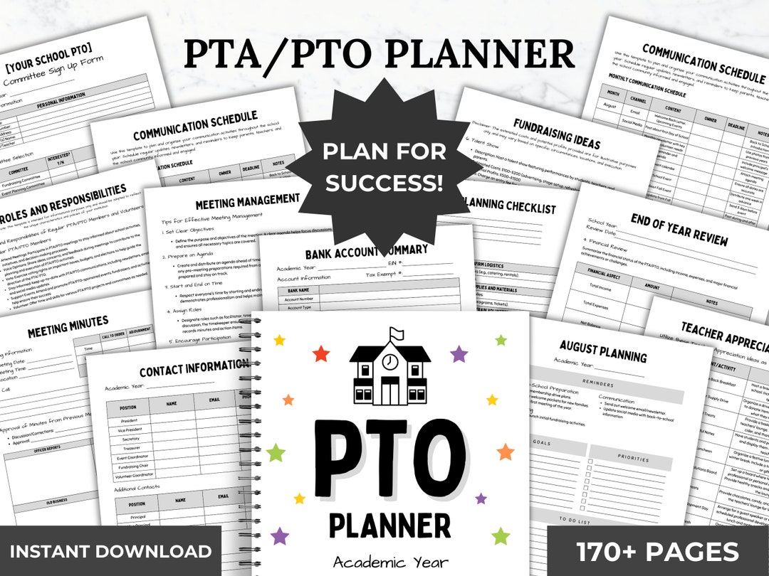 Editable PTO Planner PTA Leader Binder Template PTO Treasurer Forms School Pta Newsletter Pto ...