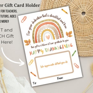 Thanksgiving Teacher Gift Card Holder Printable Teacher Holiday Gift ...
