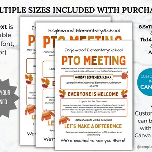 Fall PTA Meeting Flyer Printable PTO Fall Meeting Flyer Editable ...